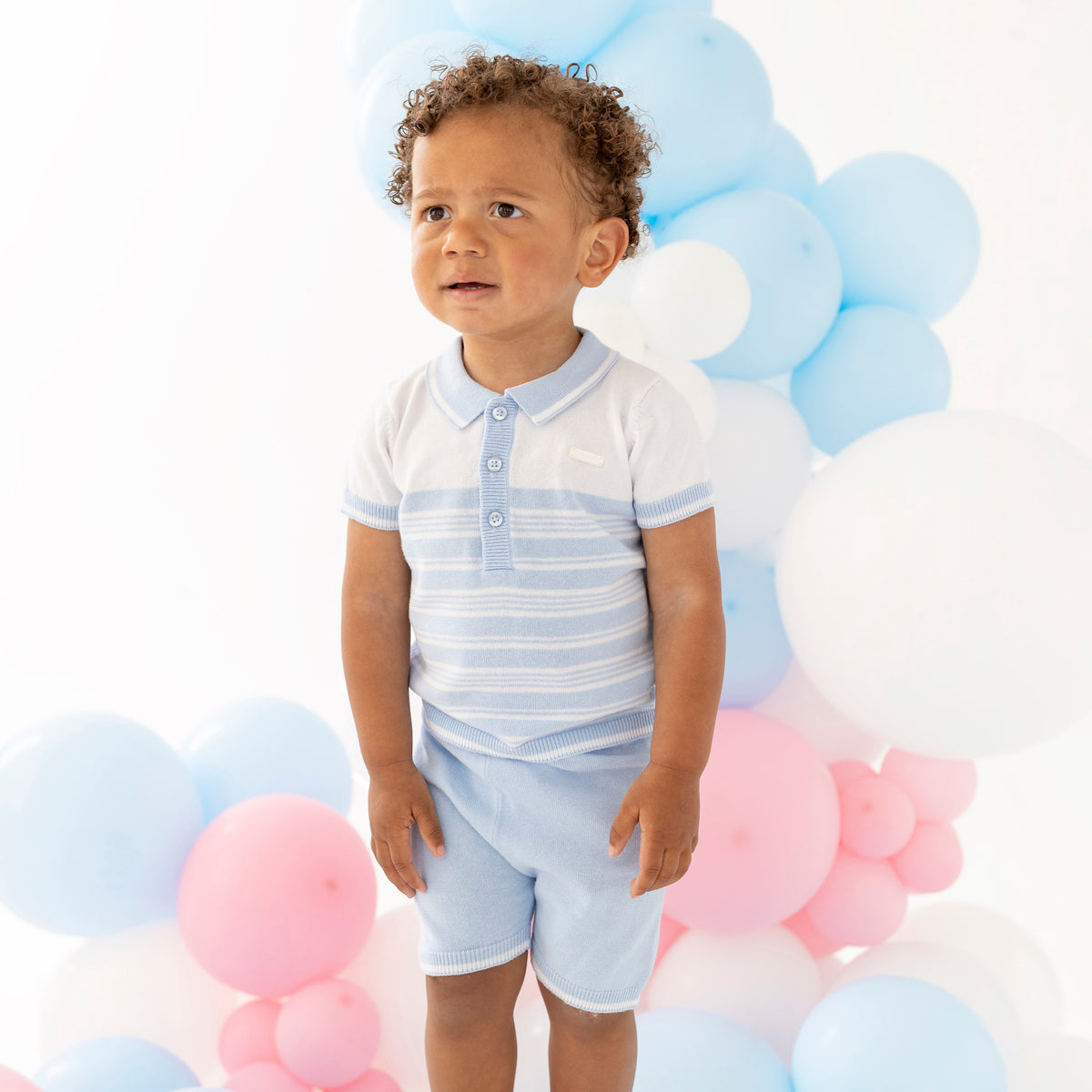 SAN REMO Boys blue knitted polo shirt and short set – blues baby